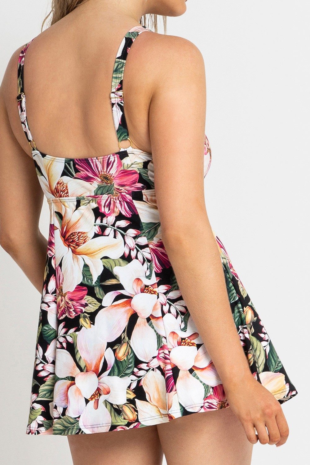 Jantzen Magnolia Mesh Ruffle Swim Dress One Piece Black