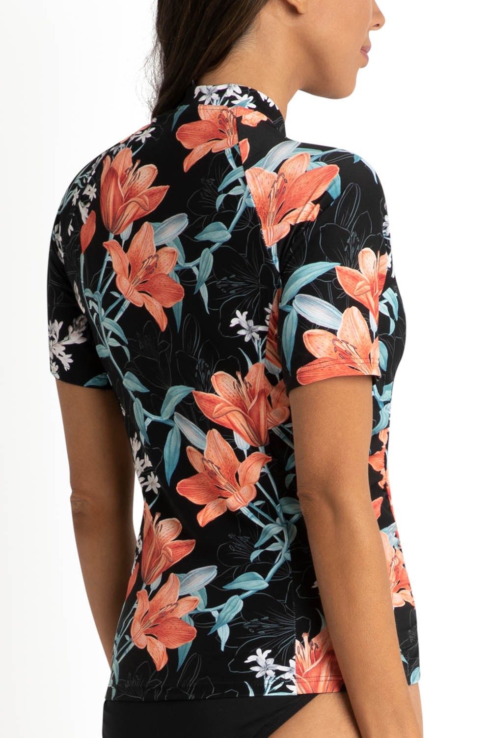 Jantzen Lily Garden Gathered Short Sleeve Rashie Black